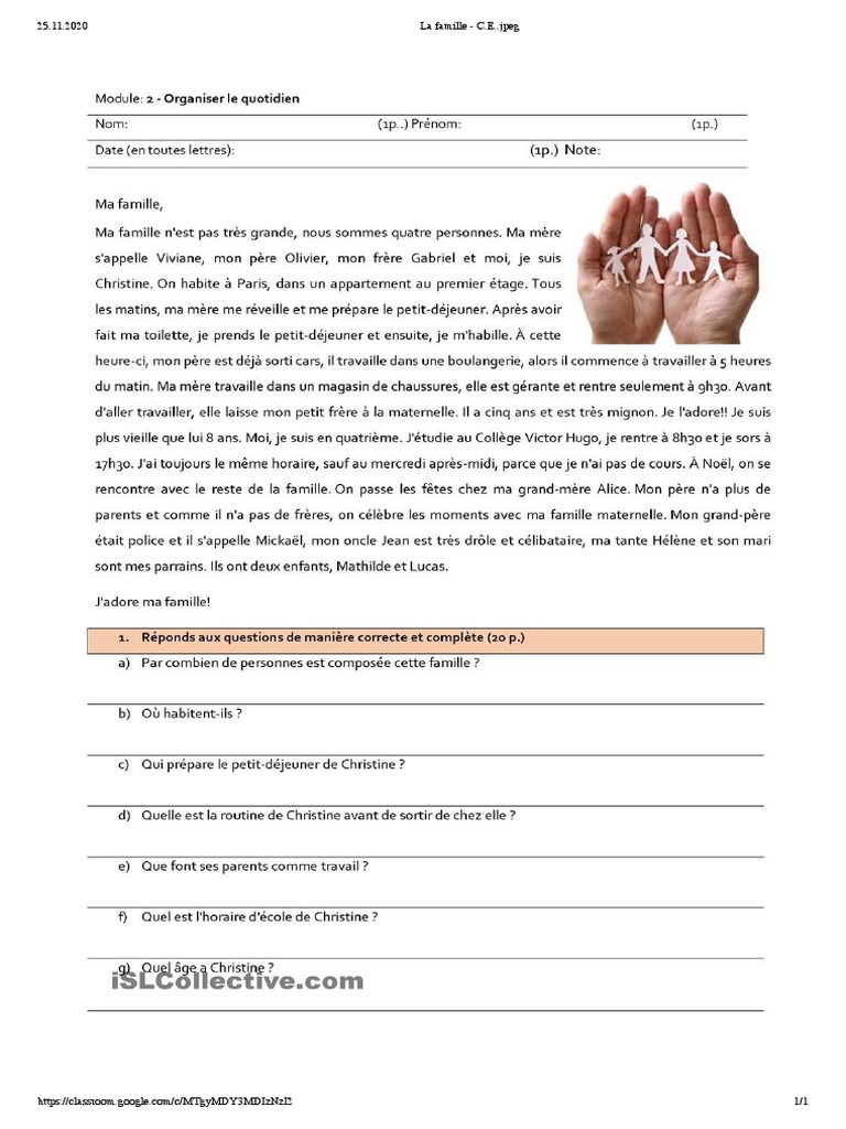 La Famille Compréhension Écrite | PDF