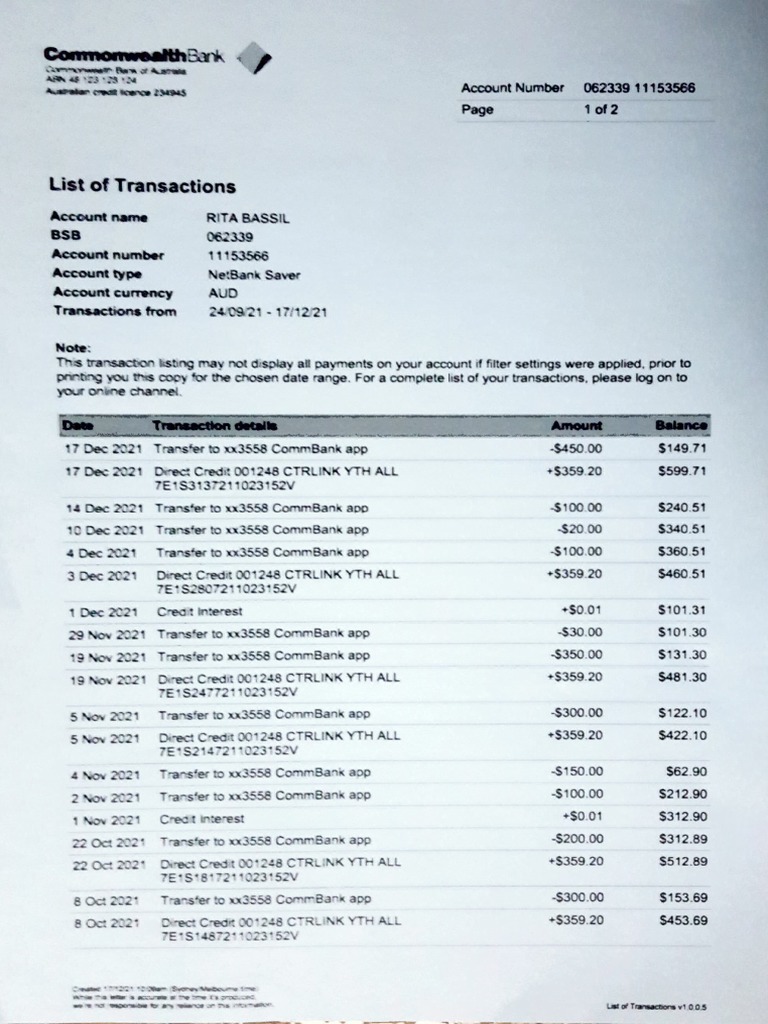 Comonmvealthbank: List of Transactions | PDF | Financial Transaction ...