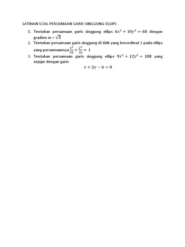Latihan Soal Persamaan Garis Singgung Ellips | PDF
