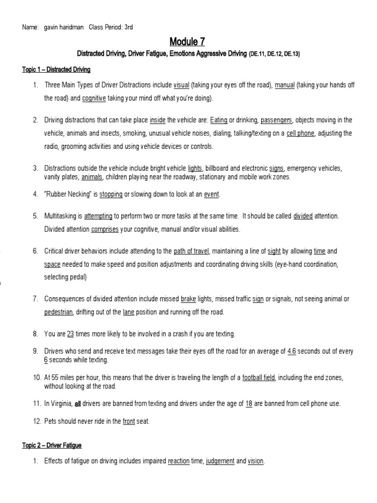 Module 7 Worksheet by Gavin Hardiman | PDF | Attention | Psychological ...