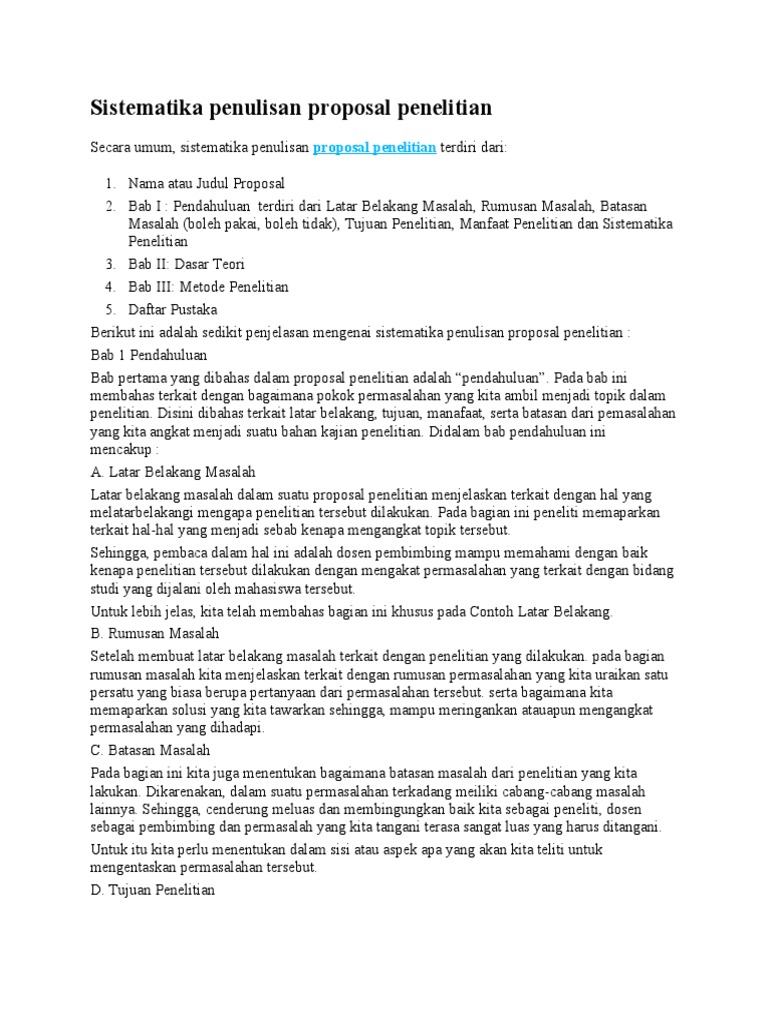 Sistematika Penulisan Proposal Penelitian | PDF