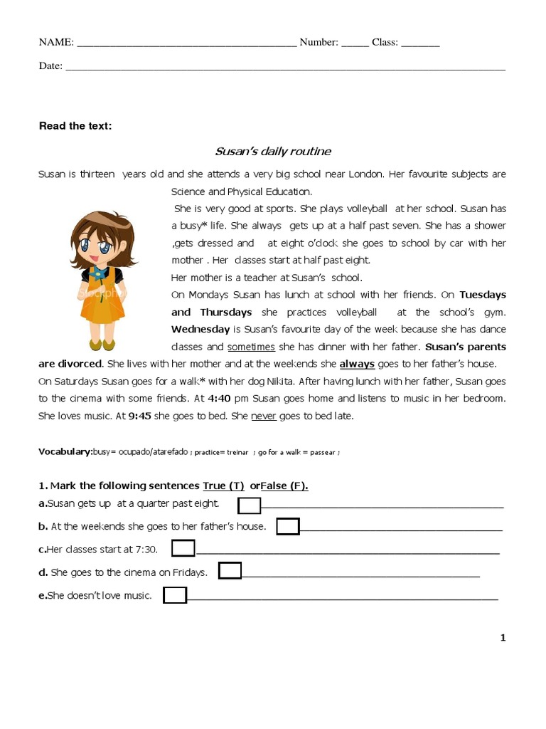 Read The Text: Susan's Daily Routine | PDF | Workweek And Weekend