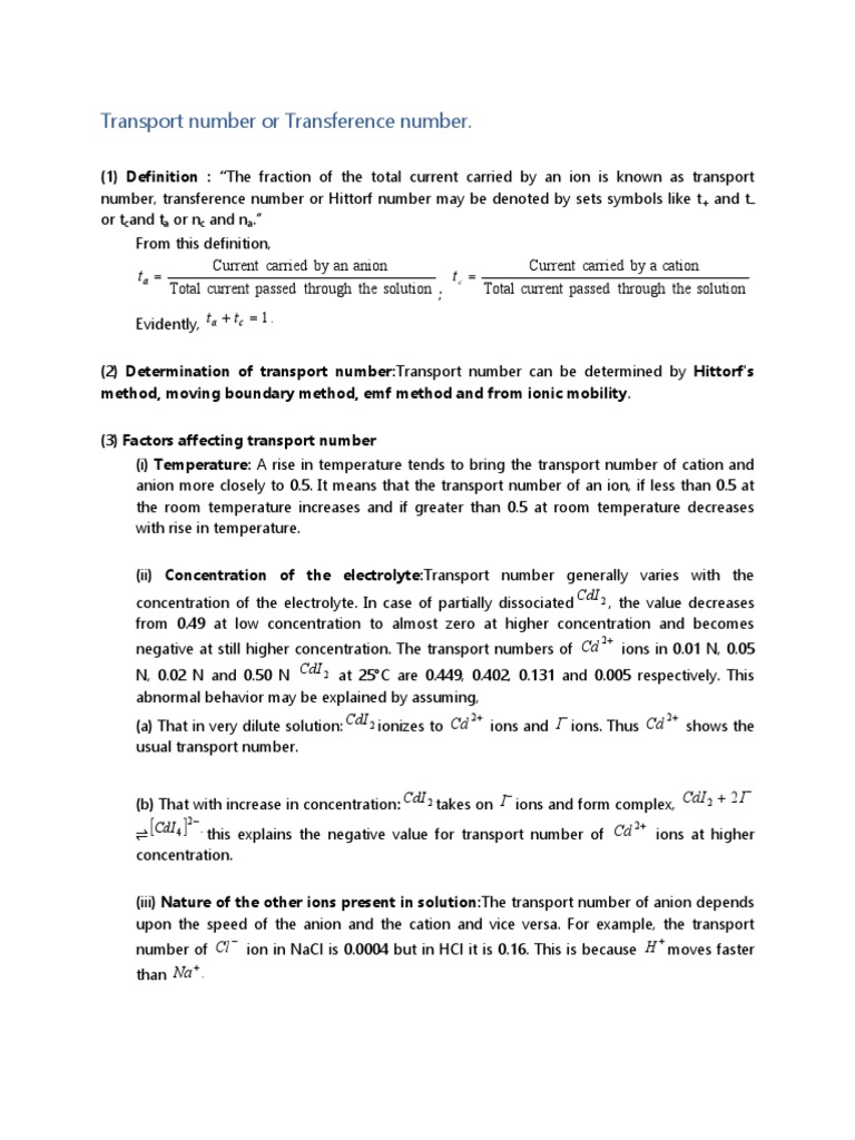 Factors Affecting Transport Number and the Relationship Between ...