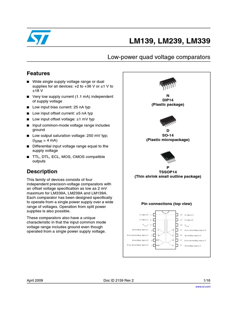 LM139, LM239, LM339: Low-Power Quad Voltage Comparators | PDF ...