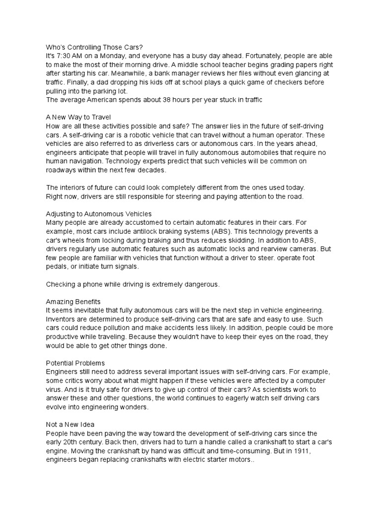 Self Driving Cars Pdf Anti Lock Braking System Car