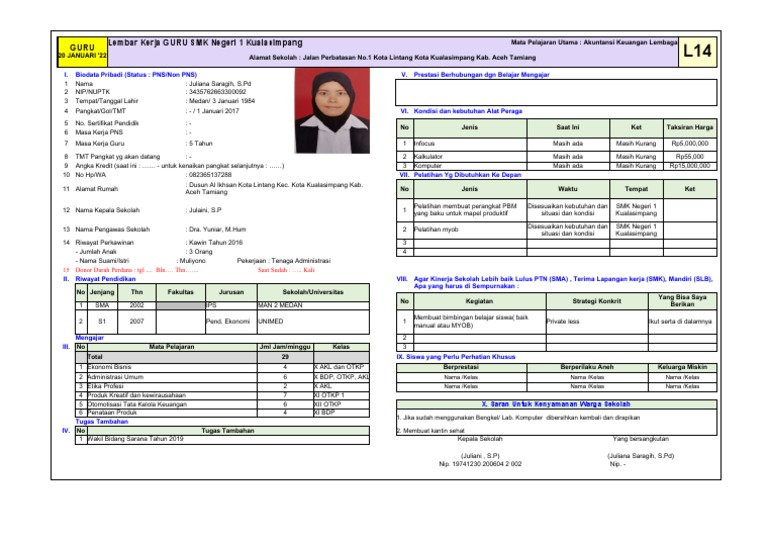 D. Lembar Kerja Guru (L14) JULIANA 2022 REVISI | PDF