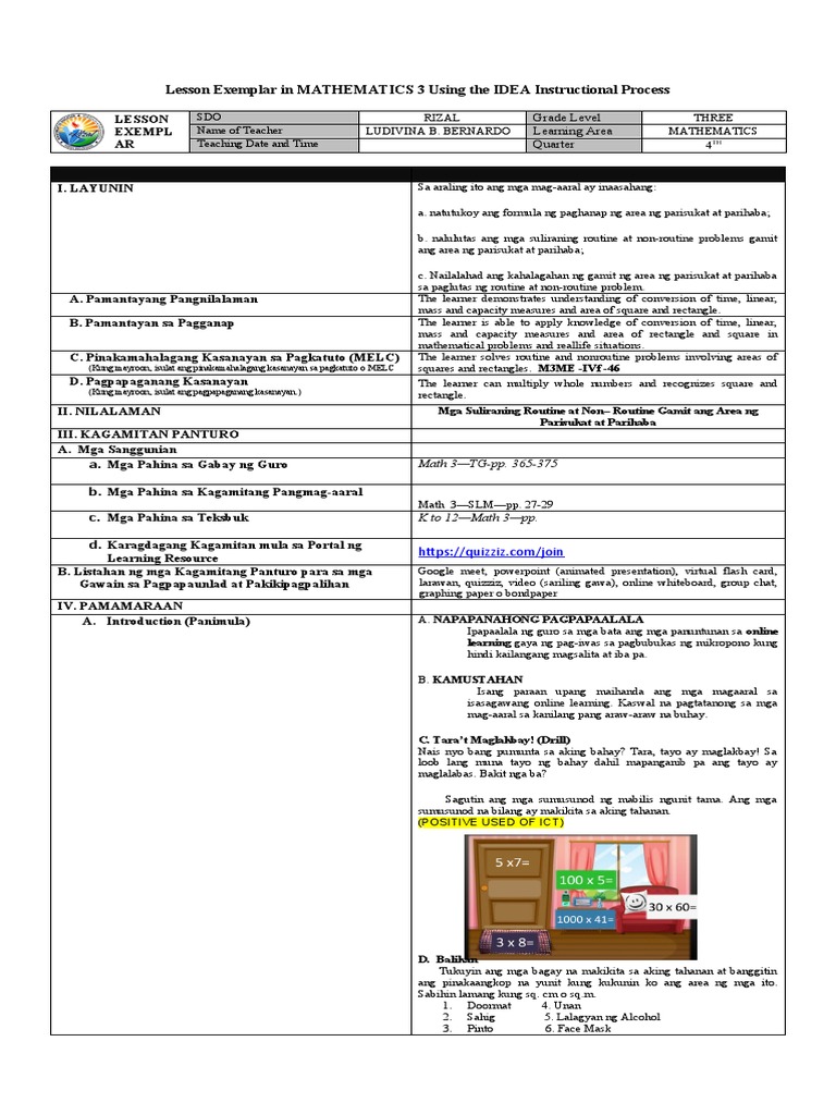 Math3 4th Q Lesson Exemplar Ludi 1 | PDF