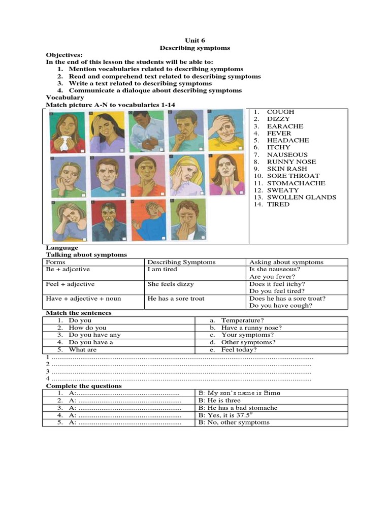 Unit 6 Describing Symptoms | PDF | Symptoms And Signs | Medical Specialties