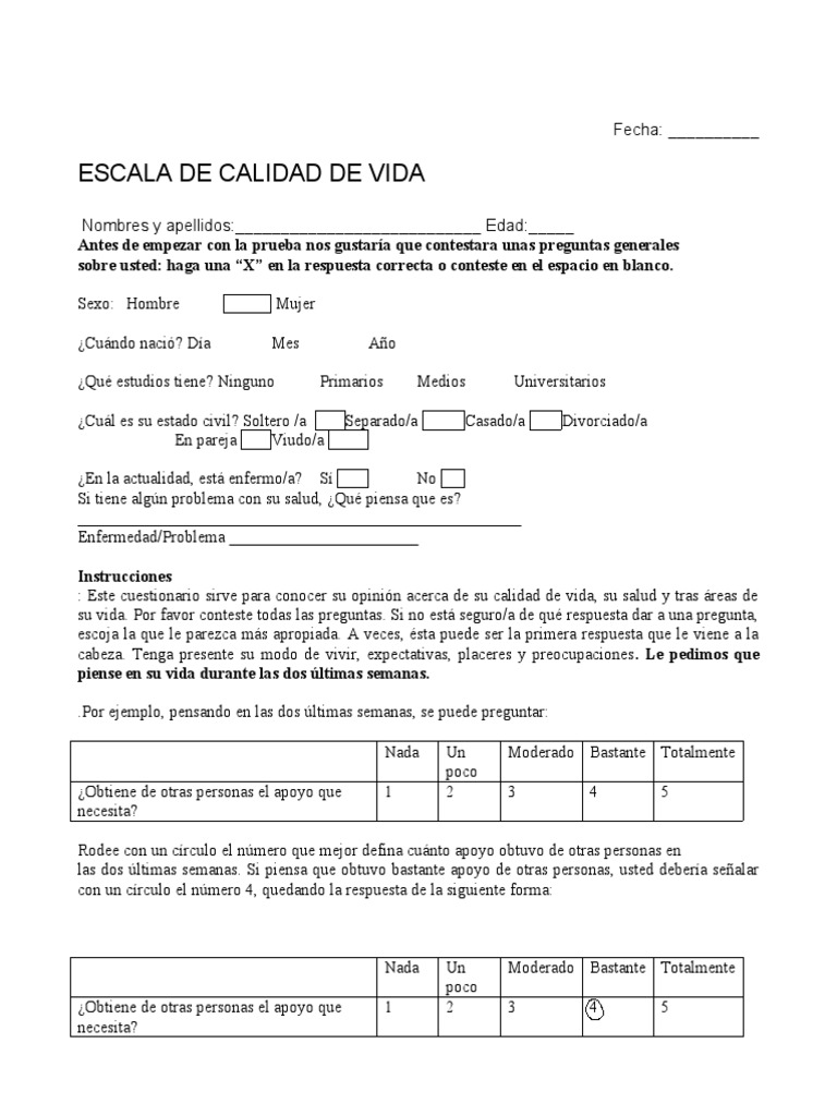 Cuestionario de Calidad de Vida | PDF