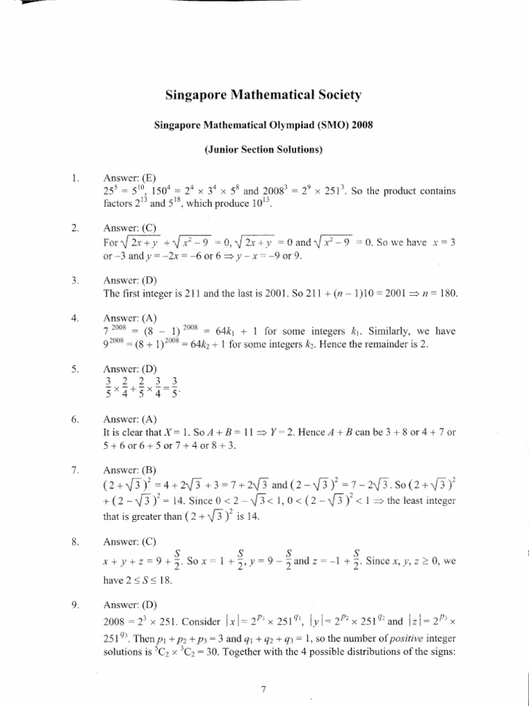 SMO 2008 Junior Solutions | PDF