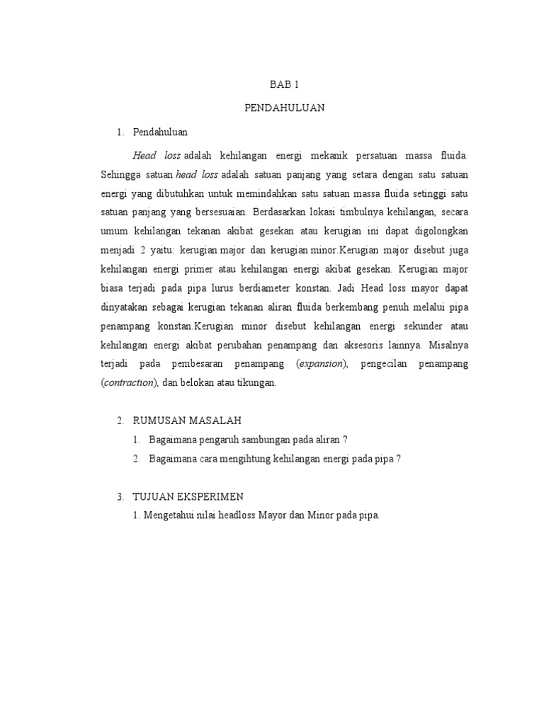 Analisis Head Loss pada Sistem Perpipaan | PDF | Sains & Matematika ...