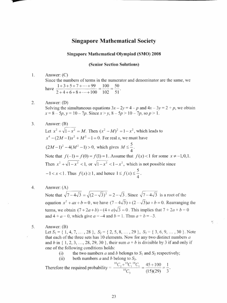 SMO 2008 Senior Solution | PDF