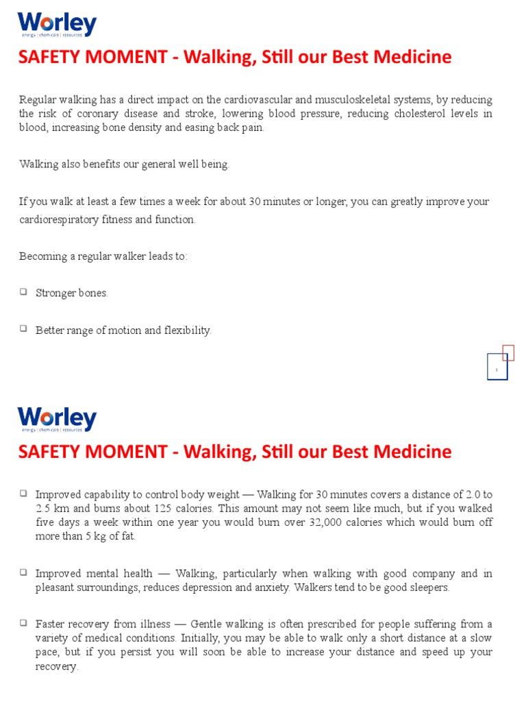 SAFETY MOMENT - Walking, Still Our Best Medicine | PDF