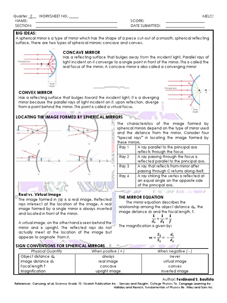 Spherical Mirrors: Concepts & Activities | PDF | Mirror | Glass ...