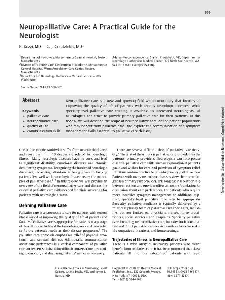 Neuropalliative Care: A Practical Guide For The Neurologist: K. Brizzi ...