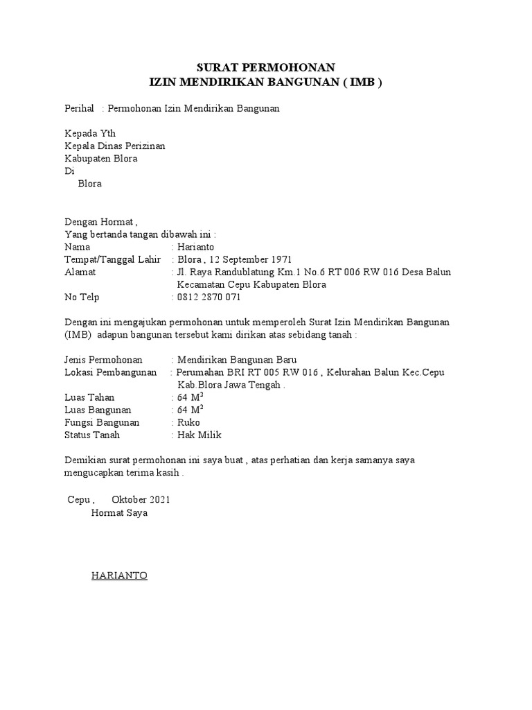 Surat Permohonan IMB | PDF