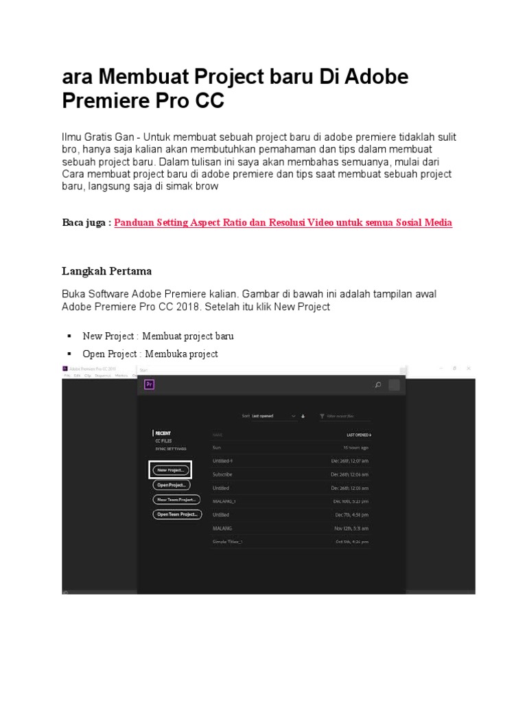 Cara Membuat Project Baru di Premiere Pro | PDF | Komputer
