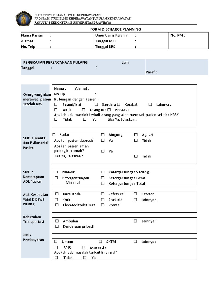 Form Discharge Planning | PDF