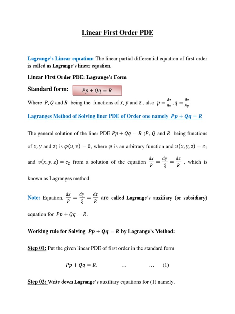 Linear First Order PDE: Standard Form | PDF | Partial Differential Equation | Equations