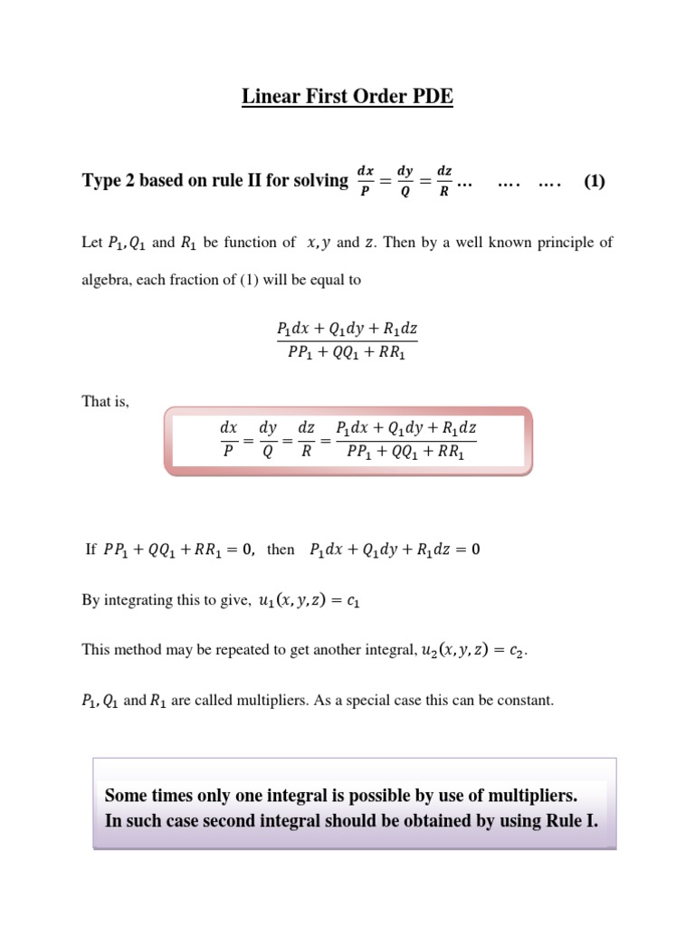 Linear First Order PDE: Type 2 Based On Rule II For Solving . . | PDF | Equations | Theoretical ...