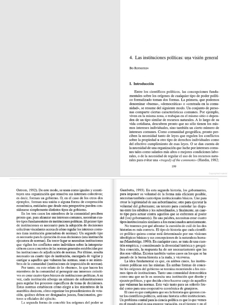 Bo Rothstein Las Instituciones Politicas Una Vision General | PDF