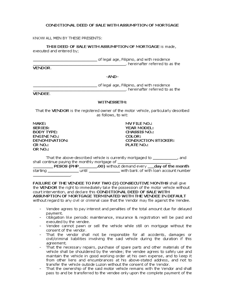 Conditional Deed of Sale | PDF | Mortgage Loan | Deed