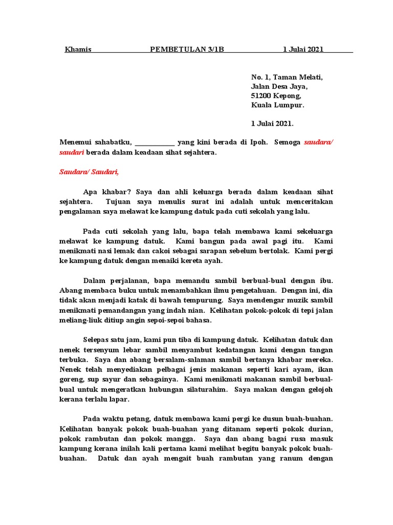 A1 Lawatan Ke Kampung Datuk (Surat Tidak Rasmi | PDF