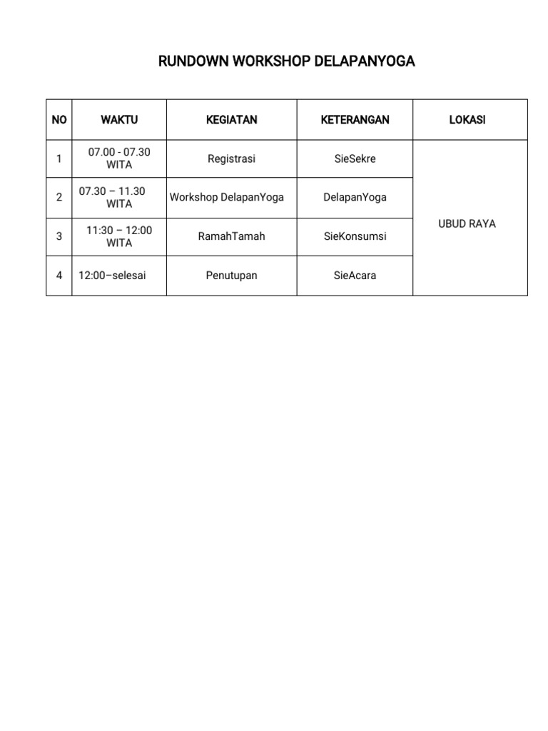 Rundown Workshop Delapan Yoga | PDF