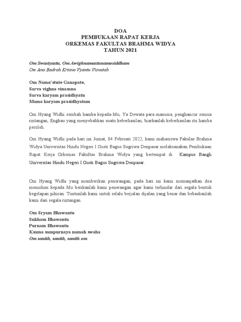 Doa Pembukaan Raker 2022 | PDF