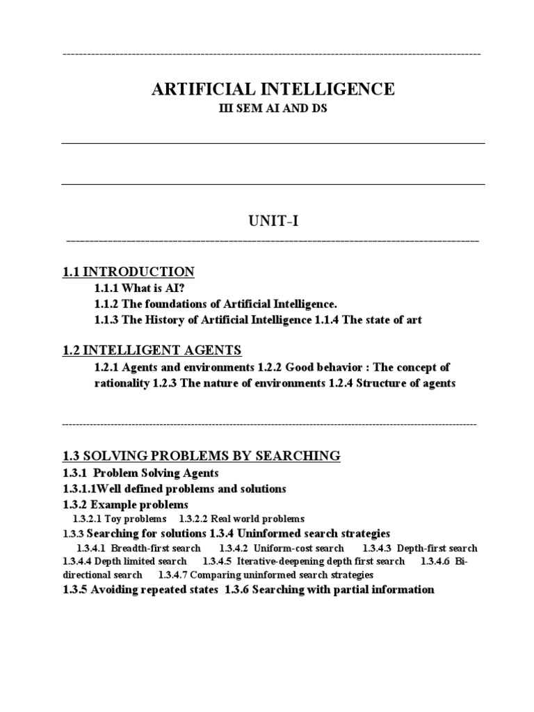 AI UNIT 1 and 2 Notes | PDF | Artificial Intelligence | Intelligence ...