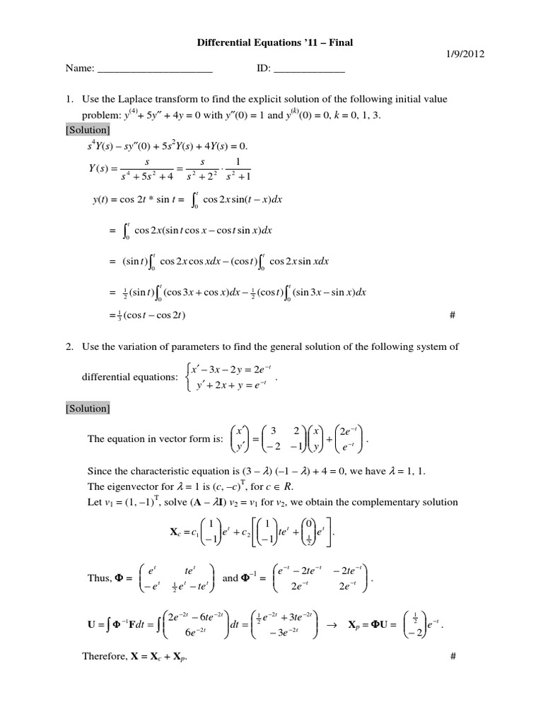 Deq11 Final Sol | Download Free PDF | Equations | Trigonometric Functions