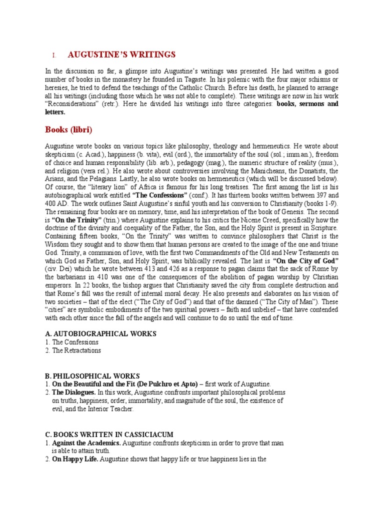 Overview of Augustine's Writings | PDF | Augustine Of Hippo | Trinity