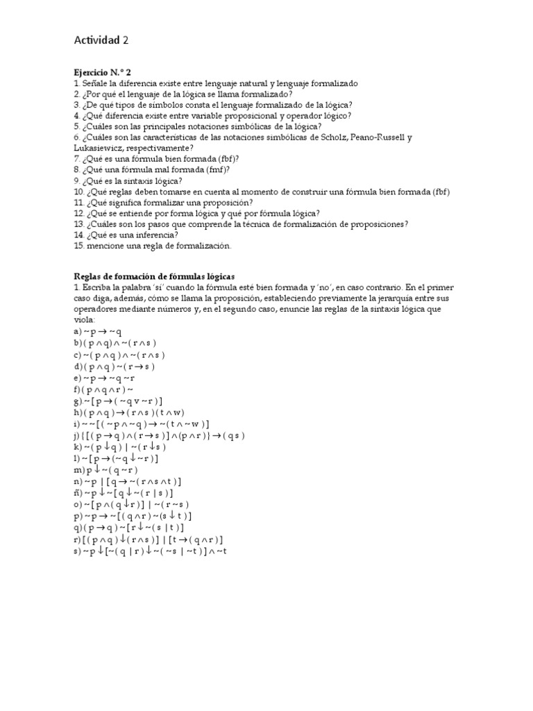 Ejercicio N2 | PDF | Lógica | Proposición