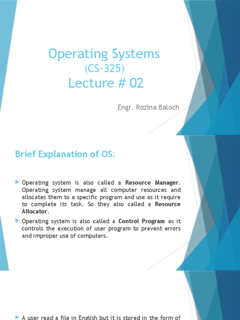 Operating Systems Lecture # 02: Engr. Rozina Baloch | PDF | Operating System | Booting