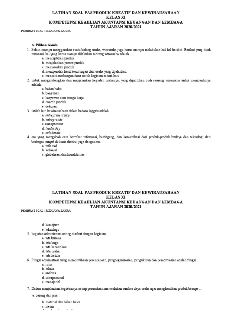 Latihan Soal PKK Untuk Pas | PDF