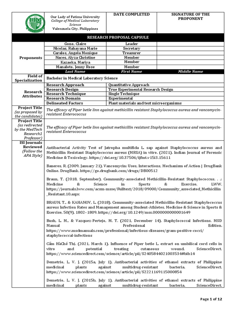 Research Proposal Capsule | PDF | Methicillin Resistant Staphylococcus ...