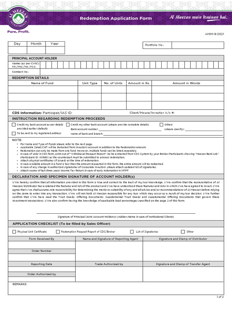 Redemption Application Form: Day Year Month | PDF | Investment Fund ...