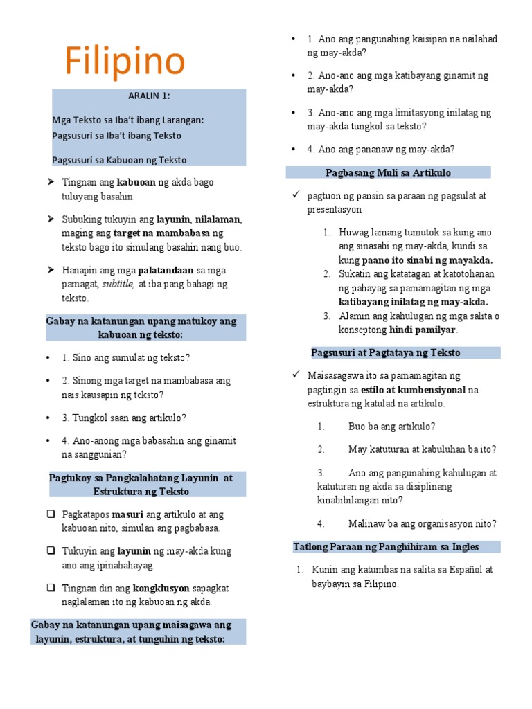 Filipino Reviewer | PDF