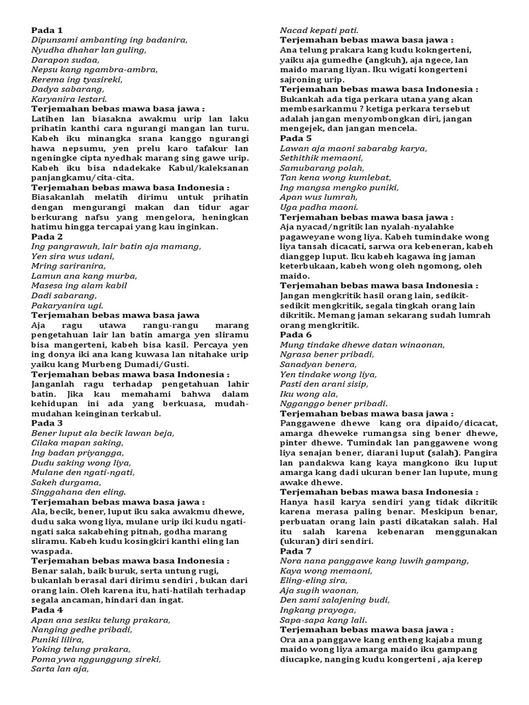 Gancaran Serat Wulangreh Pupuh Durma | PDF | Pengembangan Diri