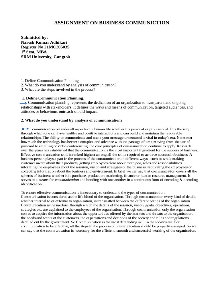 Assignment On Business Communiction | PDF | Communication | Goal