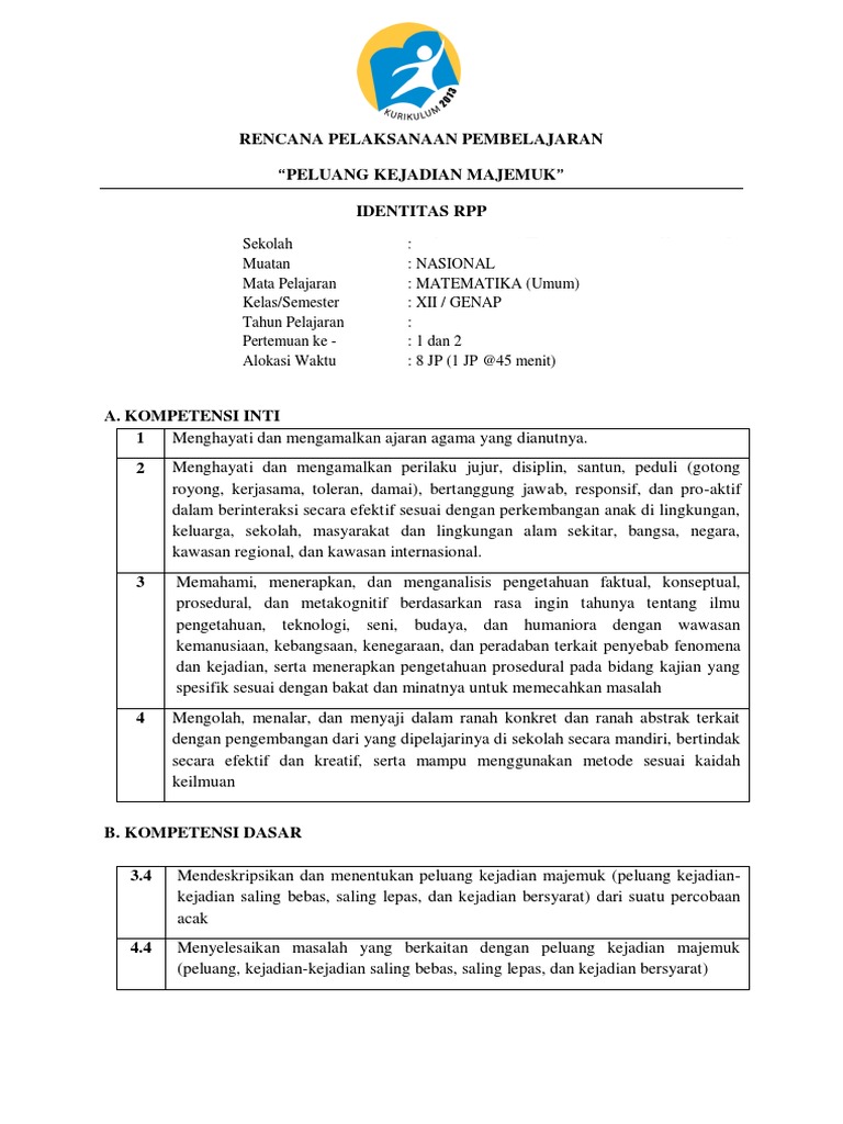 Set RPP Peluang Kejadian Majemuk | PDF | Karier & Perkembangan