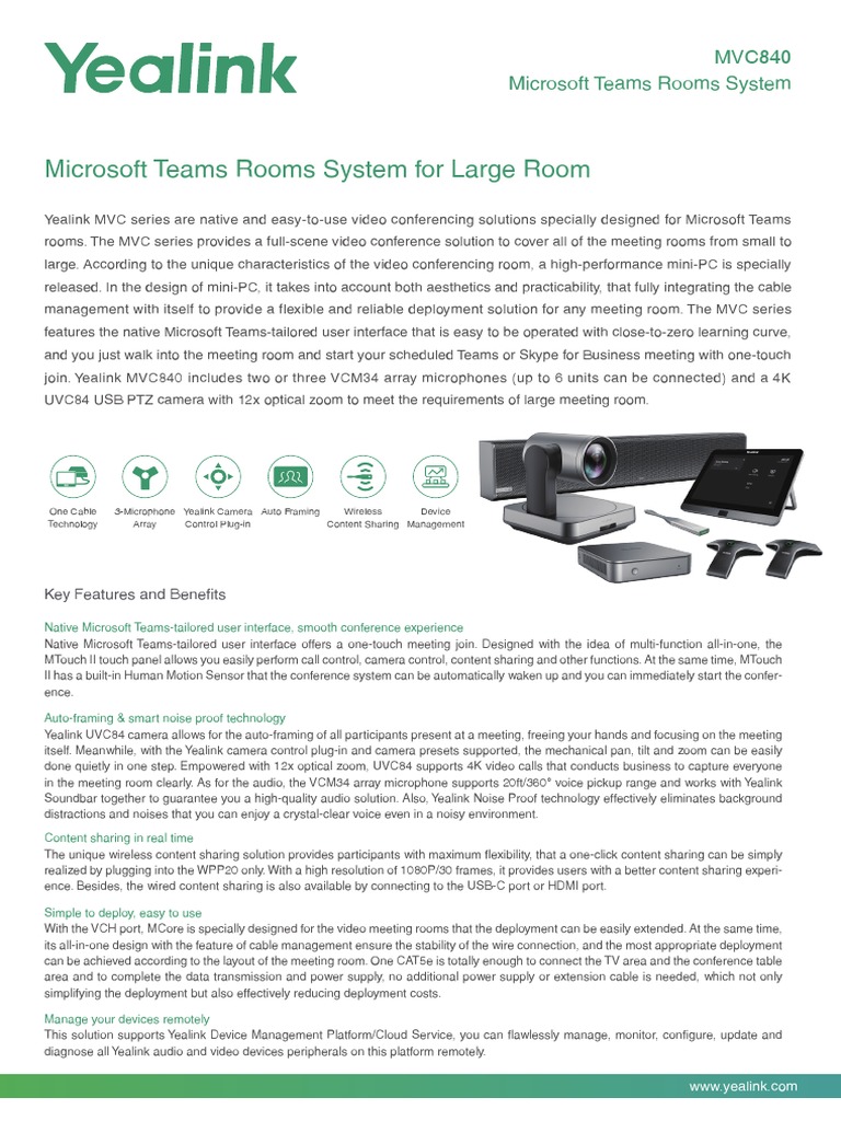 Yealink MVC840 Datasheet | PDF | Hdmi | Usb