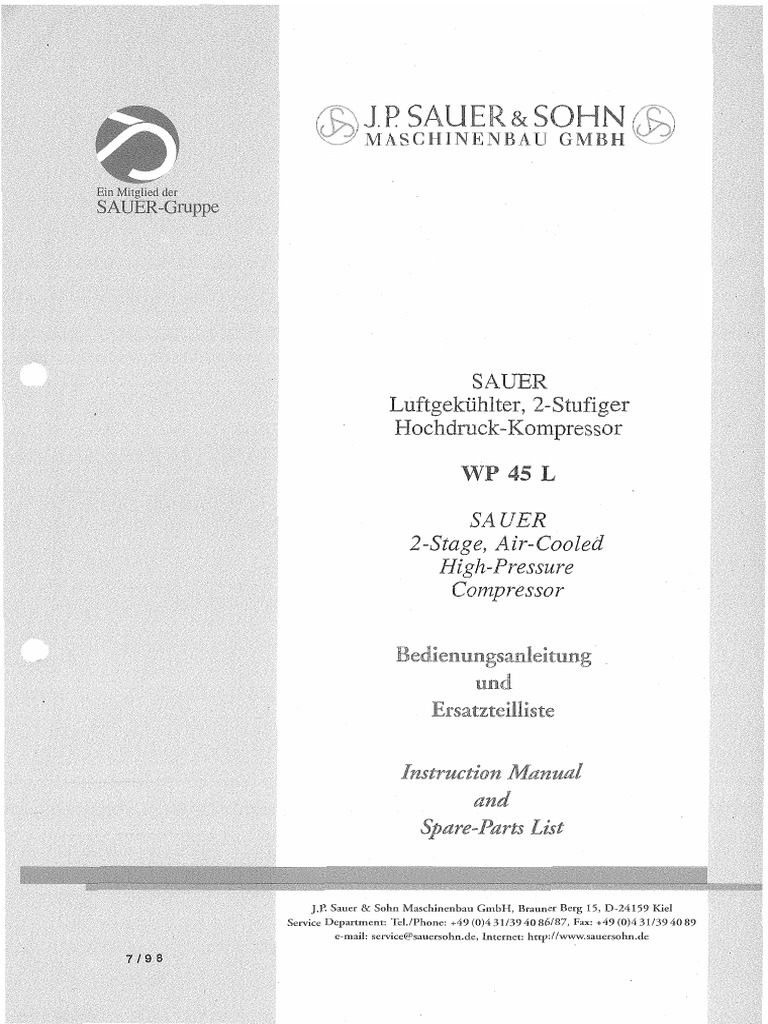 Instr Manual & Spare Parts - SAUER 2-Stage, Air Cooled Hight-Pressure ...