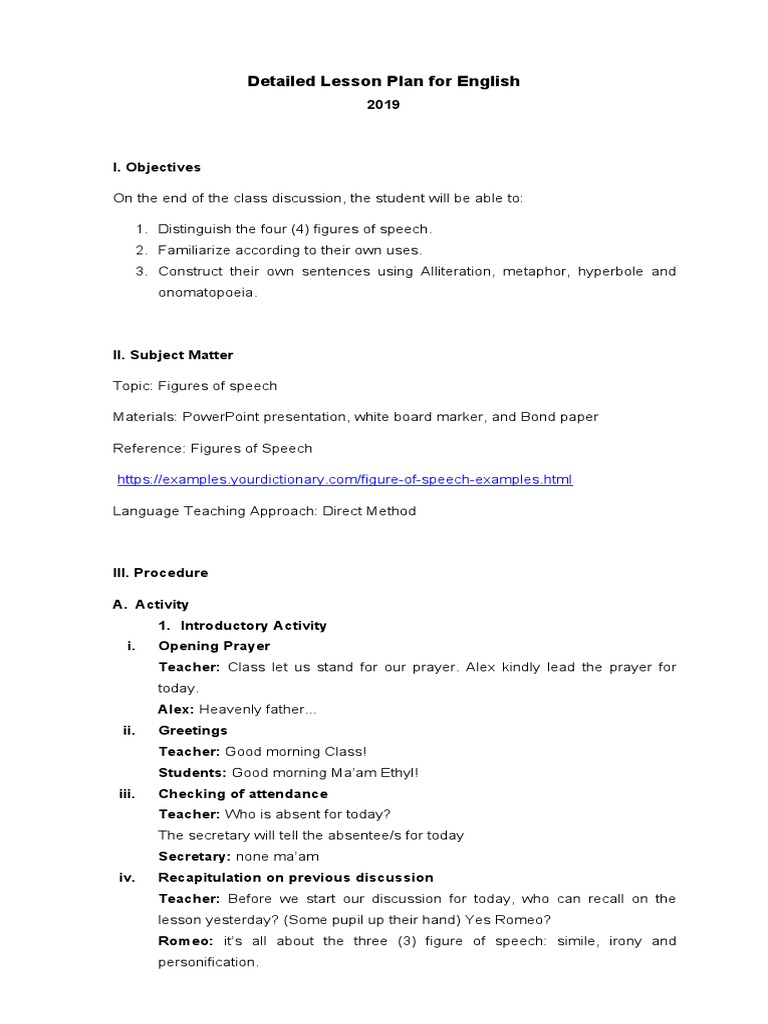 Detailed Lesson Plan For English | PDF | Poetry | Metaphor