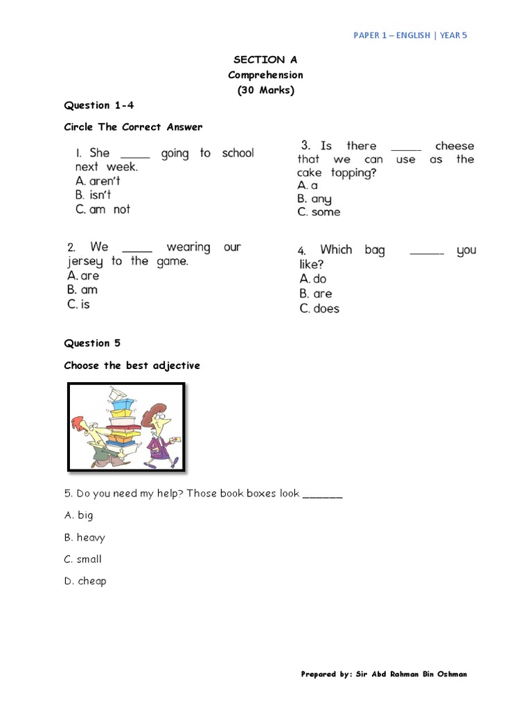 MID YEAR EXAM YEAR 5 2021 Paper 1 | PDF