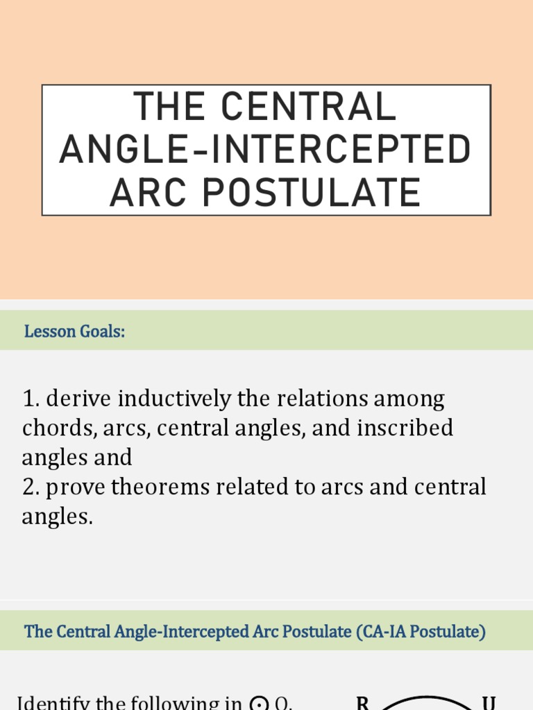 WEEK 14 - The Central Angle-Intercepted Arc Postulate | PDF | Angle | Axiom