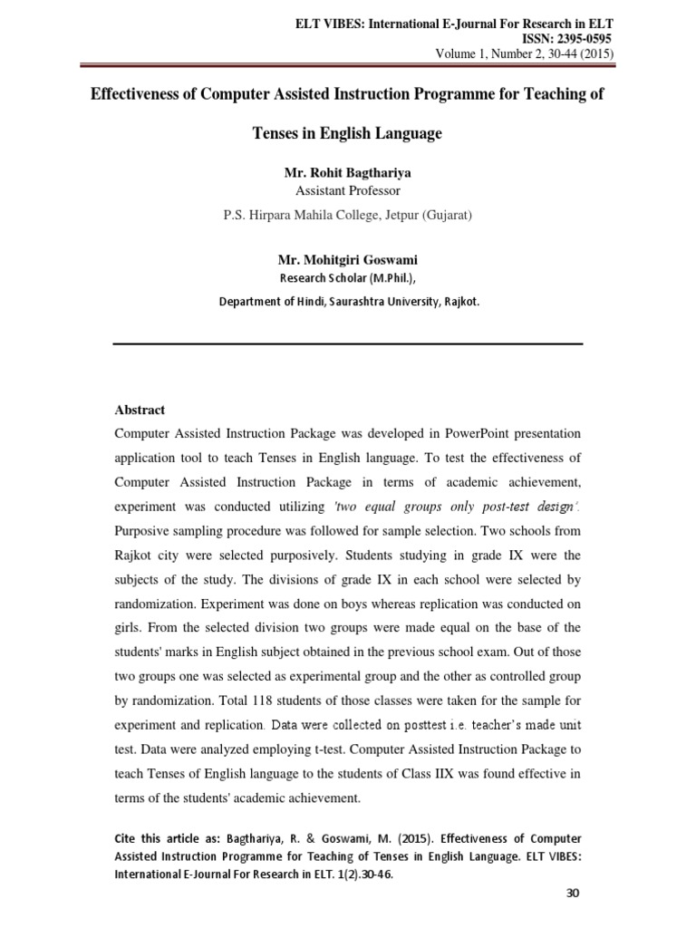 Effectiveness of Computer Assisted Instruction Programme For Teaching ...
