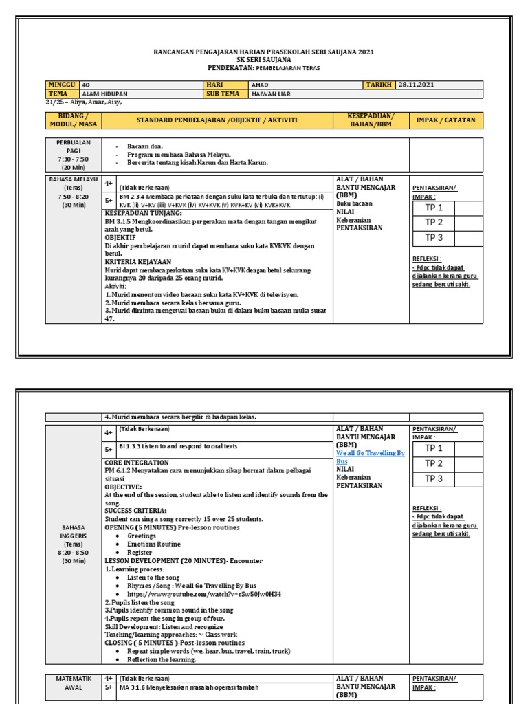 E-RPH Prasekolah 2021 M40 | PDF