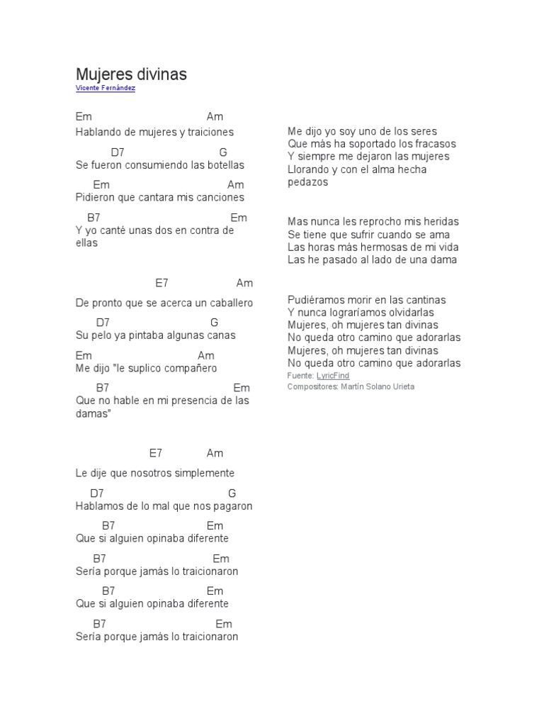 Letra Mujeres Divinas | PDF