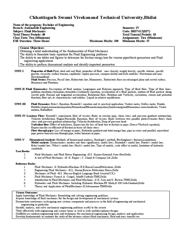 Automobile 4th Syllabus Csvtu | PDF | Diesel Engine | Fuel Injection